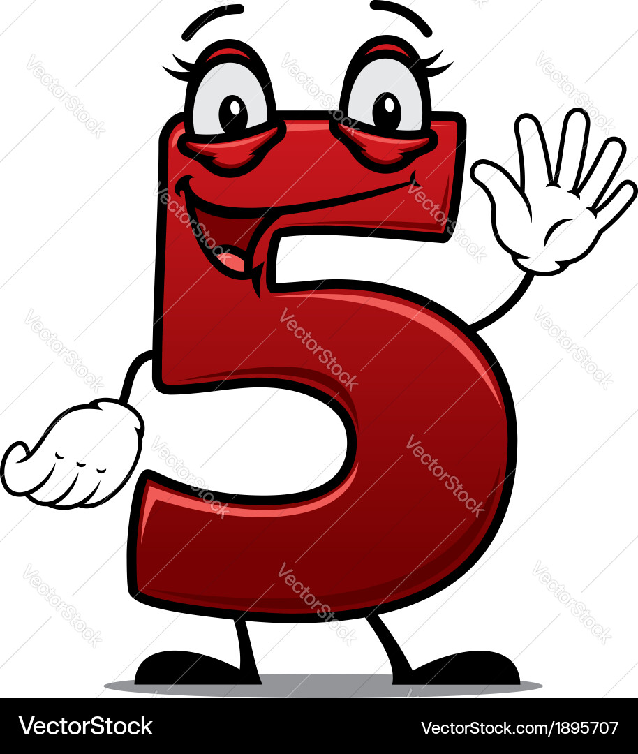 Cheeky waving cartoon number 5 Royalty Free Vector Image