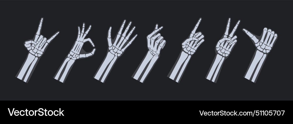 Skeletal hand x-ray gestures peace sign okay Vector Image