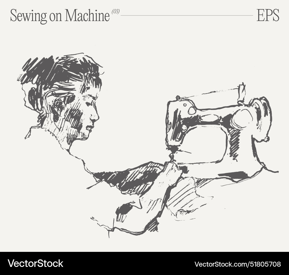 A woman sewing on machine sketch Royalty Free Vector Image