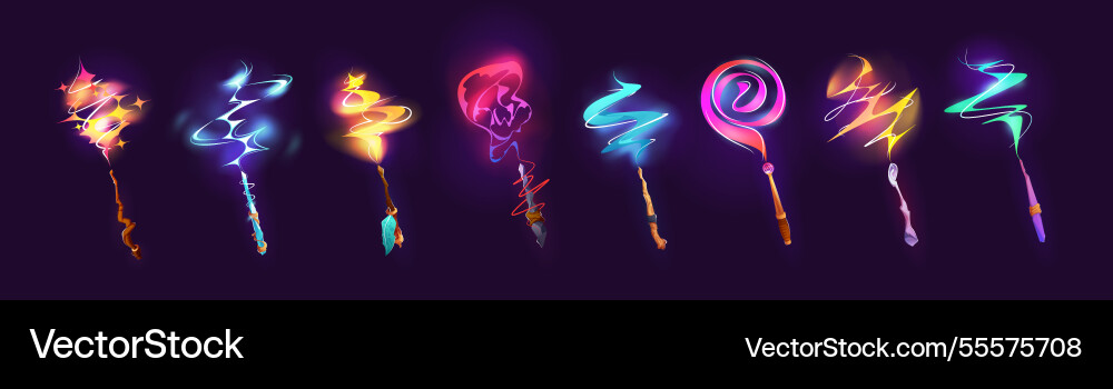 Cartoon magic wands set with light trails Vector Image