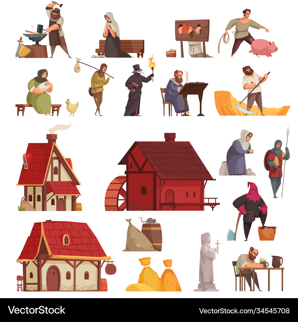 Cartoon medieval icon set Royalty Free Vector Image