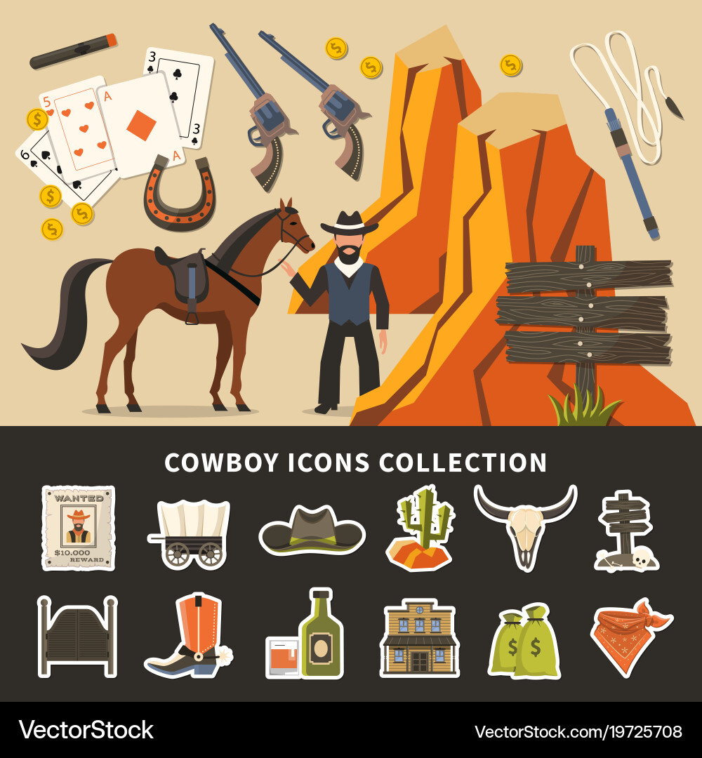 Western Cowboy Icons Royalty Free Vector Image