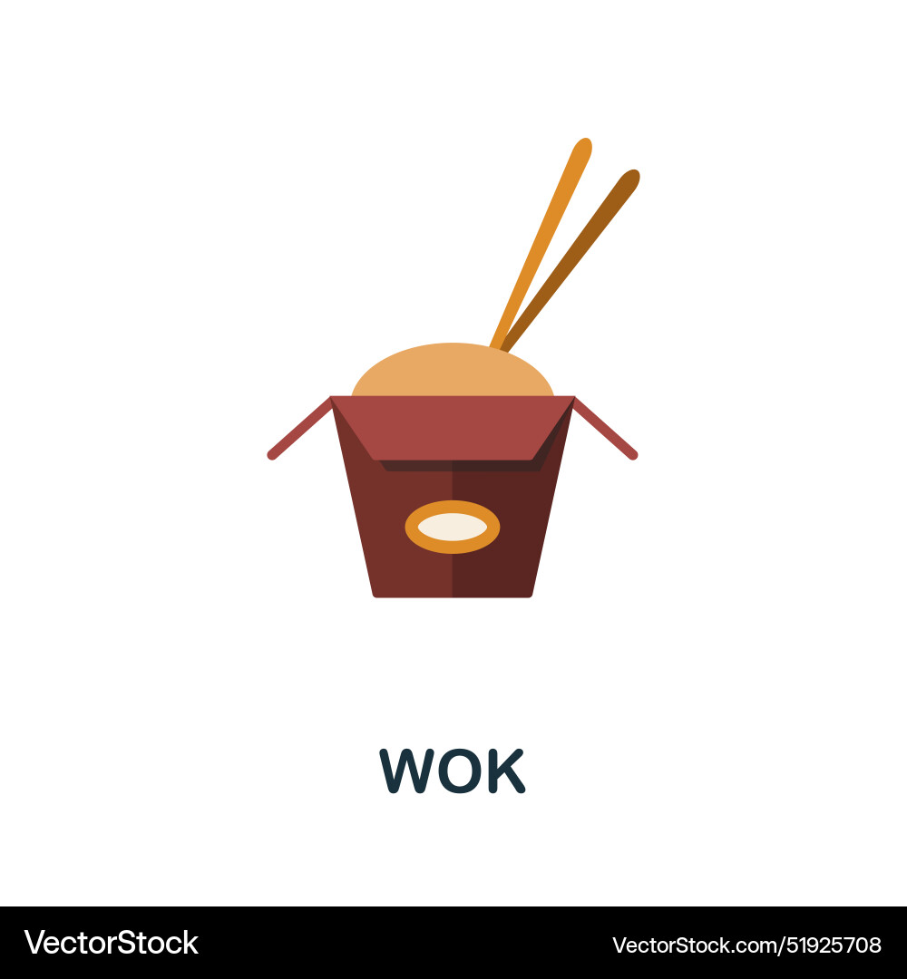 Wok flat icon colored sign from take away service Vector Image