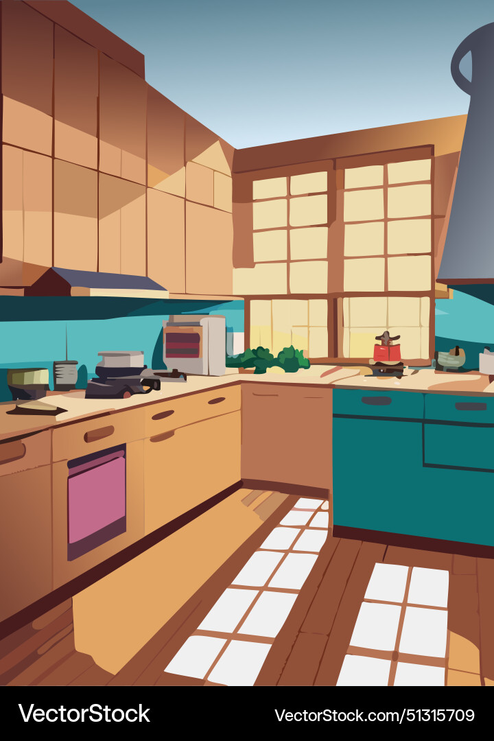 A kitchen in cartoon style Royalty Free Vector Image