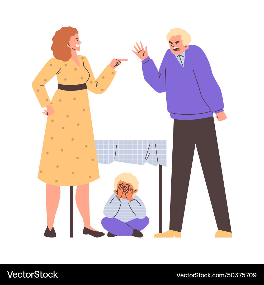 Angry parents swear and shout while their son Vector Image