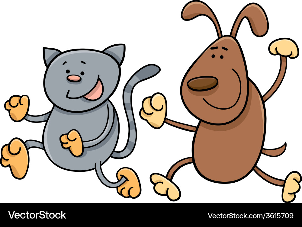 Cat and dog playing tag cartoon Royalty Free Vector Image