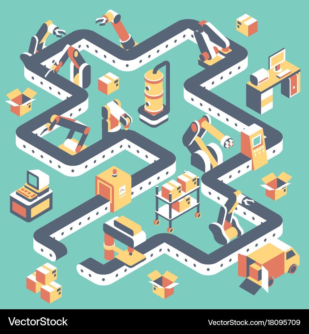 Factory automated production line flat Royalty Free Vector