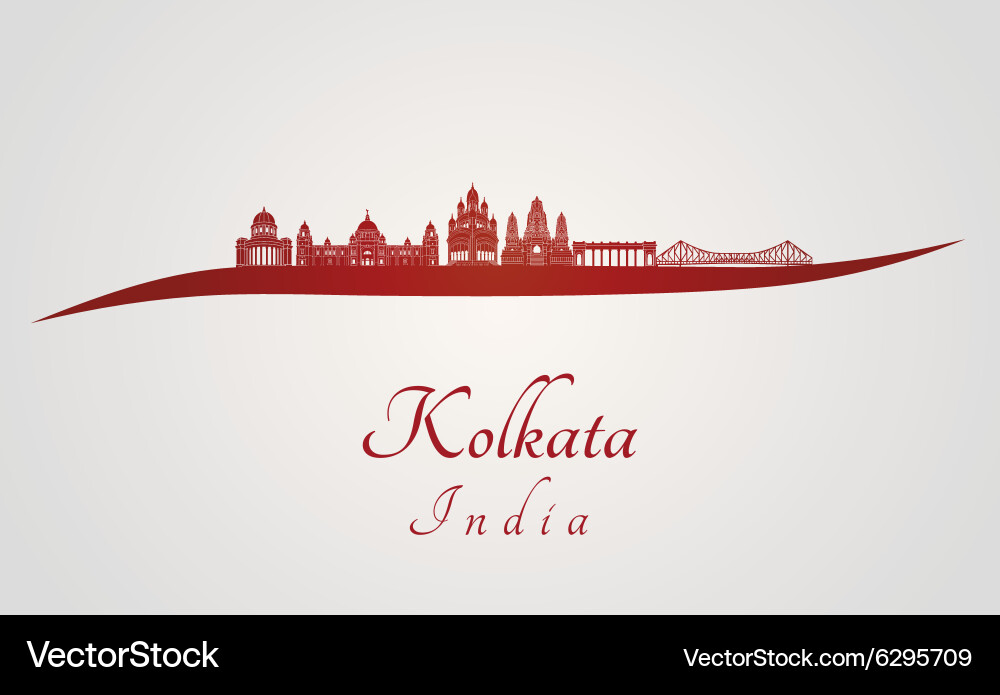 Kolkata skyline in red Royalty Free Vector Image