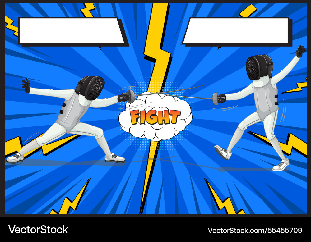 Two fencers engage in a vibrant duel Royalty Free Vector