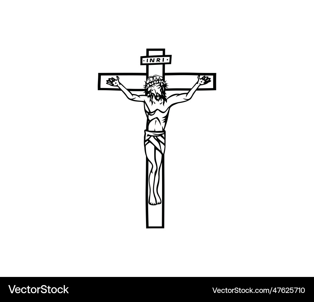 Cross with corpus sketch drawing Royalty Free Vector Image