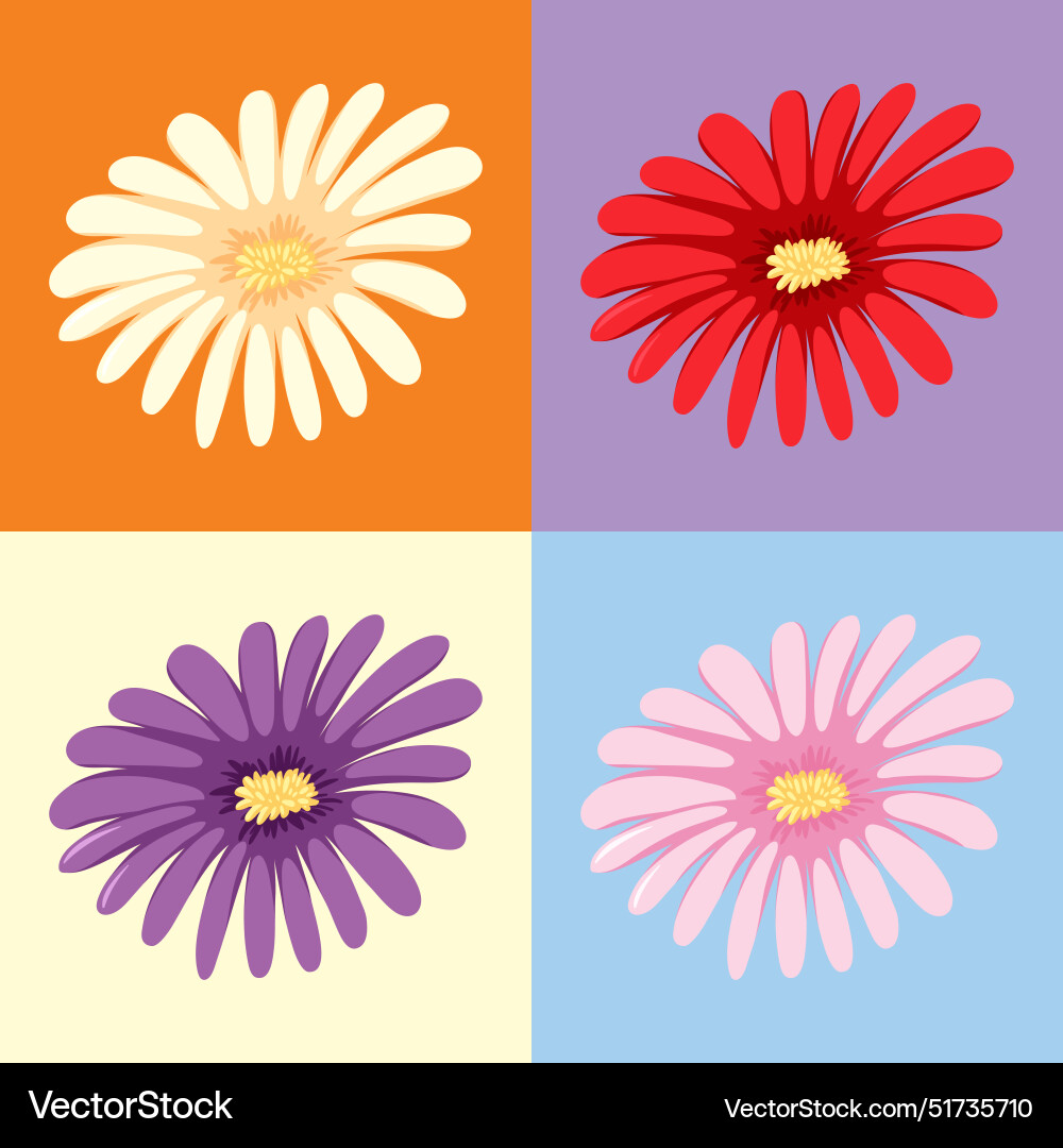 Four vibrant flowers in a grid pattern Royalty Free Vector