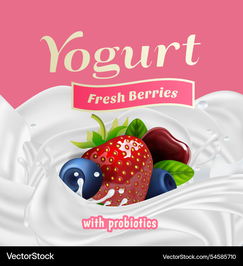 Fresh berries with probiotics splash label badge Vector Image