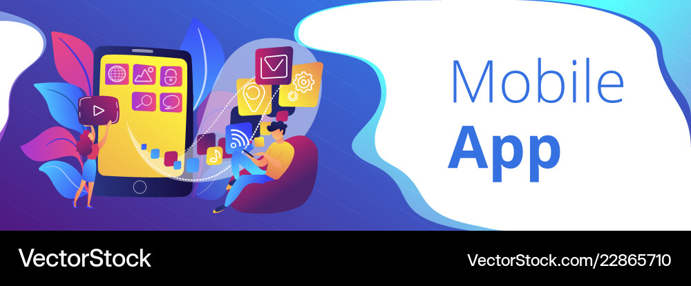 Mobile app development header or footer banner Vector Image