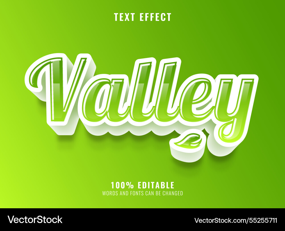 3d green elegant script valley text effect Vector Image