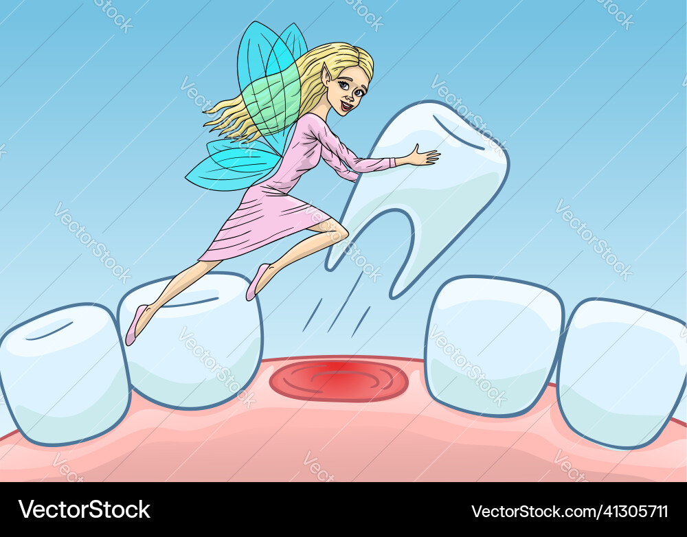 Flying tooth fairy removed a bad Royalty Free Vector Image