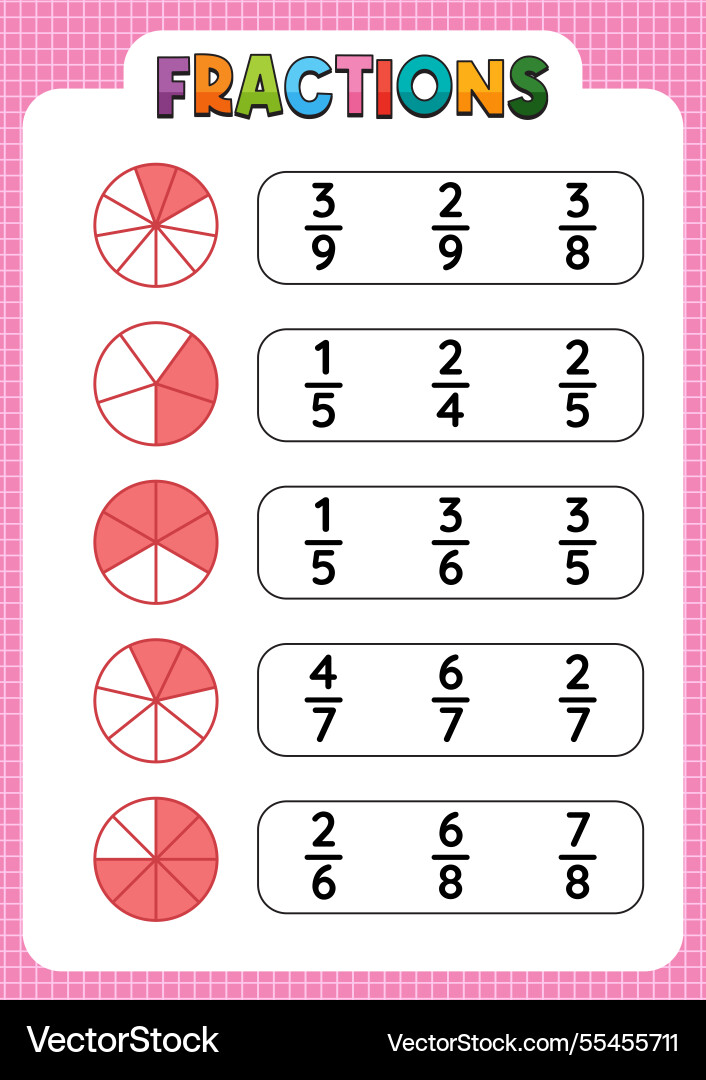 Fraction Pie Charts – Learning Tool Vector Image