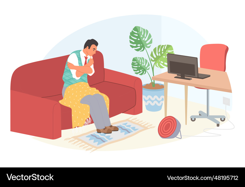 Employee male worker trying to keep warm Vector Image