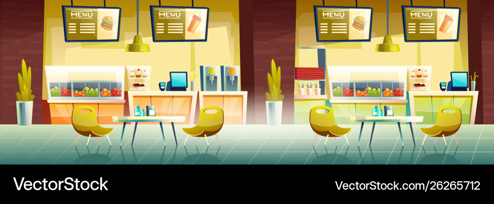 Fast food cafe interior empty cafeteria design Vector Image