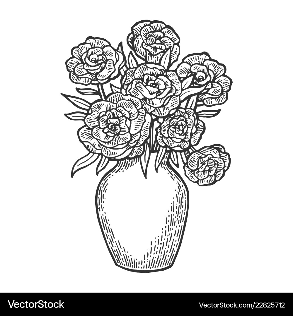 Flowers in vase engraving Royalty Free Vector Image