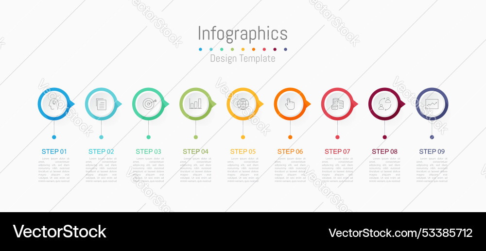 Infographic 9 options design elements Royalty Free Vector