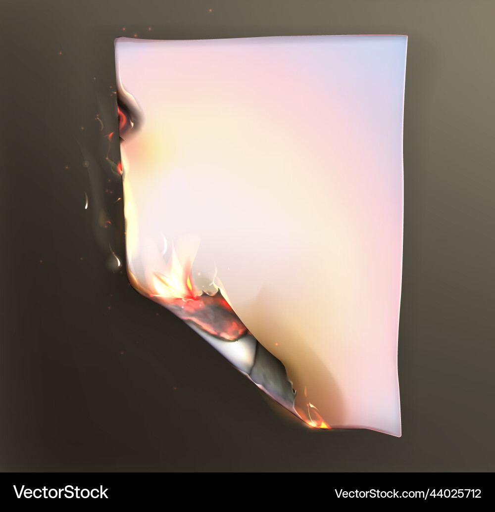 Realistic burned paper sheet with fire and black Vector Image