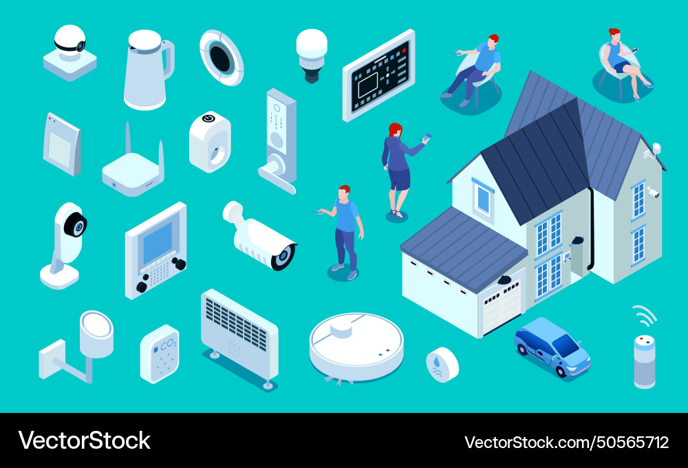 Smart home isometric set Royalty Free Vector Image