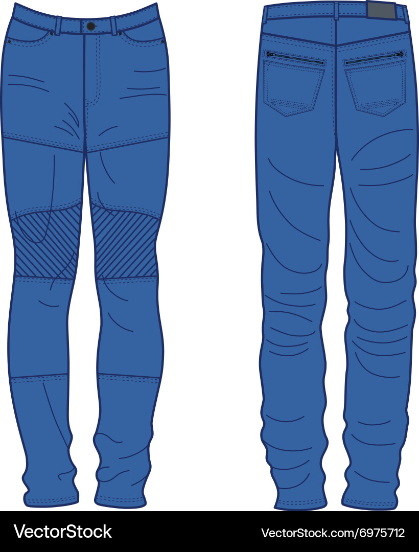 Unisex outlined template jeans front back view Vector Image