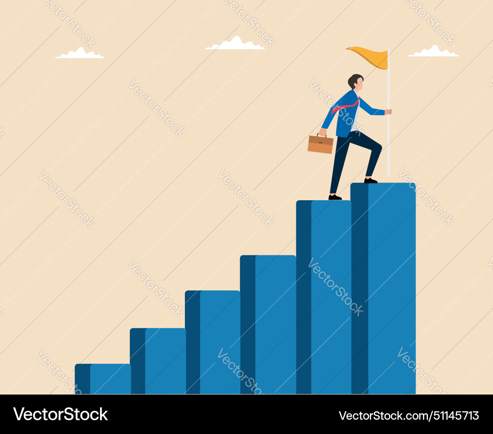 Businessman step on rise up graph for next goal Vector Image