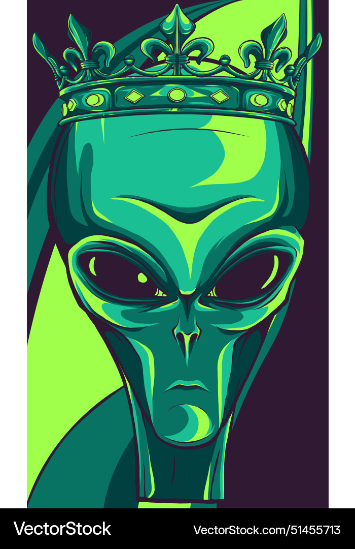 King alien mascot on white Royalty Free Vector Image