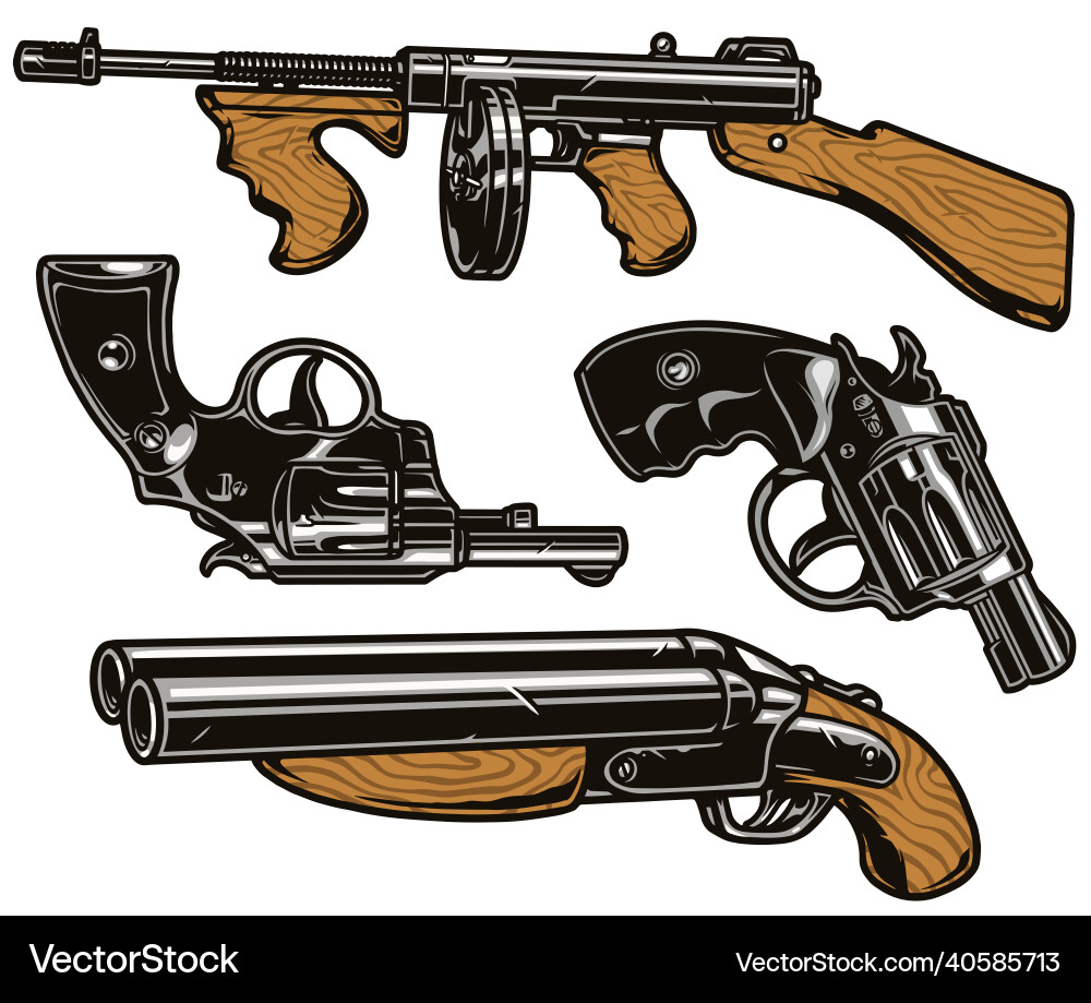 Mafia weapon elements colorful concept Royalty Free Vector