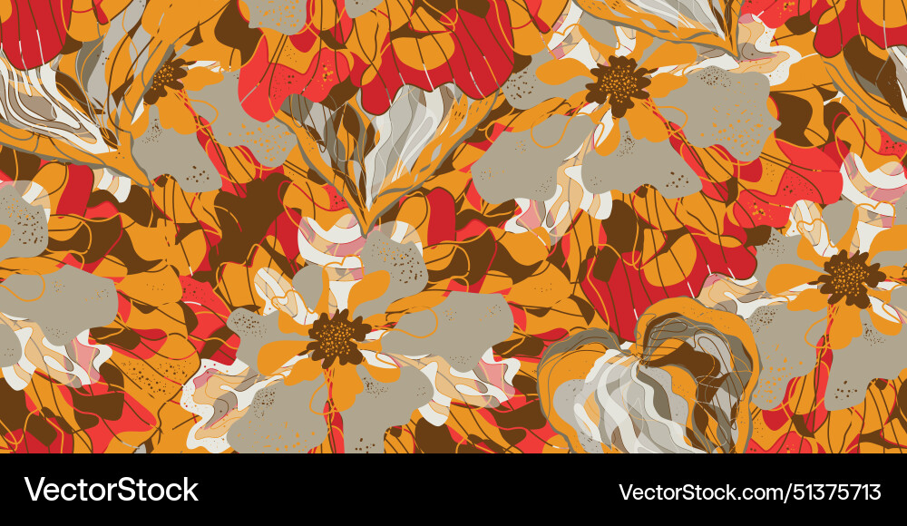 Mosaic stylized blooming flowers and leaves Vector Image