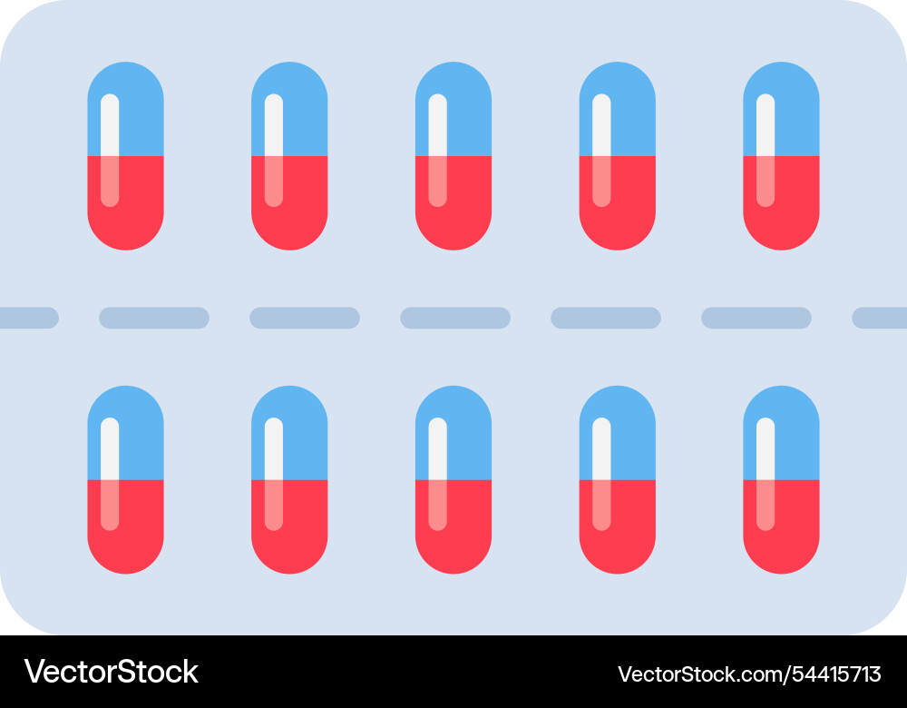 Red and blue capsules arranged in a blister pack Vector Image