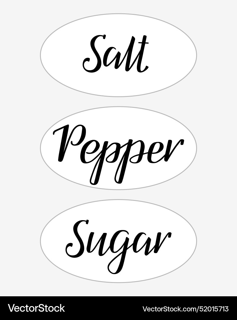 Salt pepper sugar handwritten stickers Royalty Free Vector