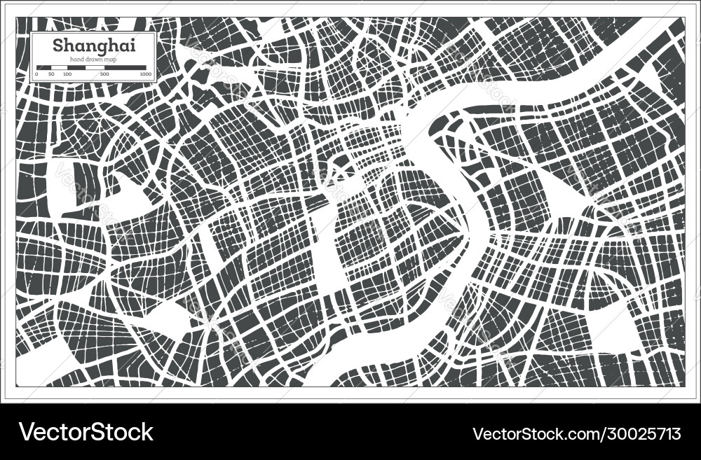 Shanghai City Map - Retro Outline Royalty Free Vector Image
