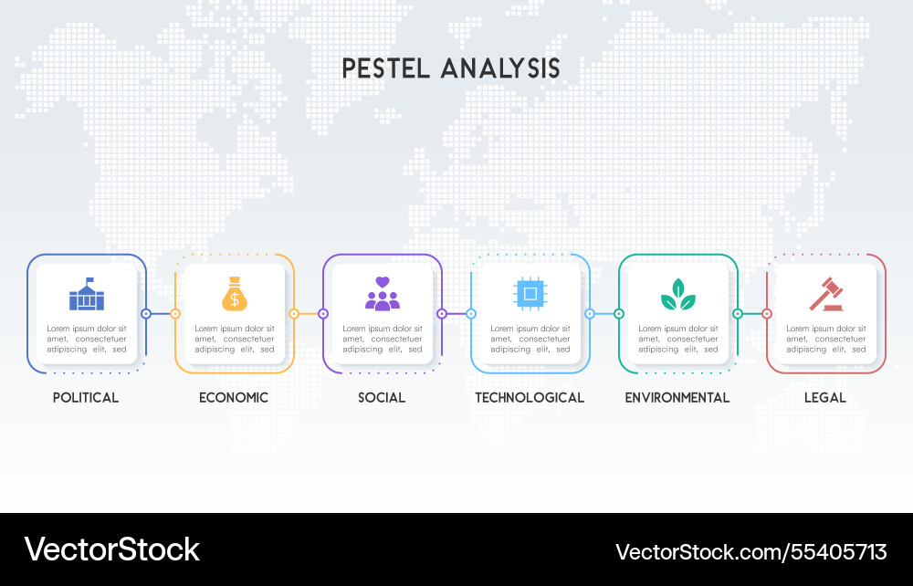 World map background pestel analysis infographic Vector Image