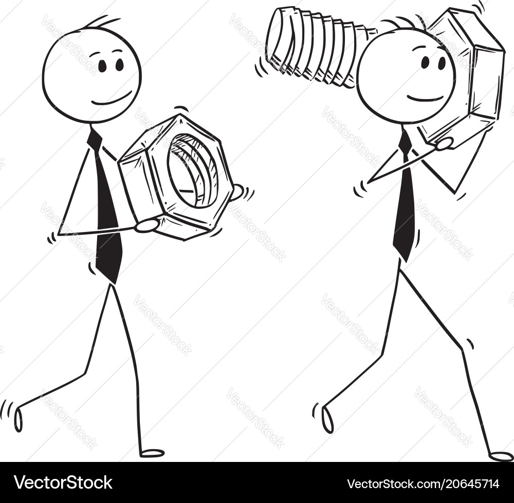 Cartoon of two businessmen carrying bolt and nut Vector Image