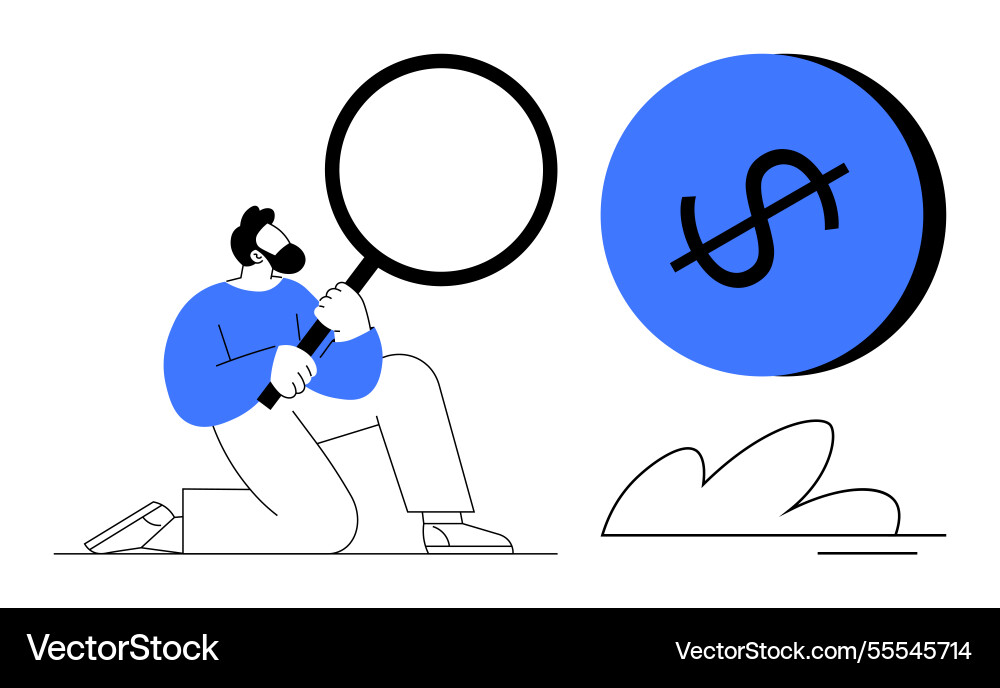 Person kniet mit Lupe Prüfung Lizenzfreies Vektorbild