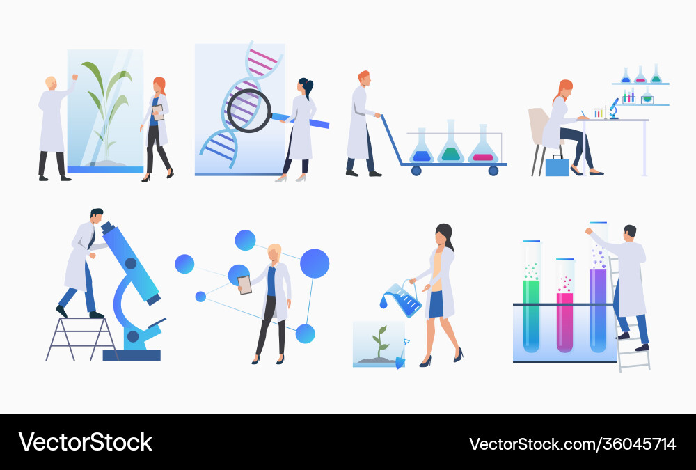 Set scientists doing research Royalty Free Vector Image