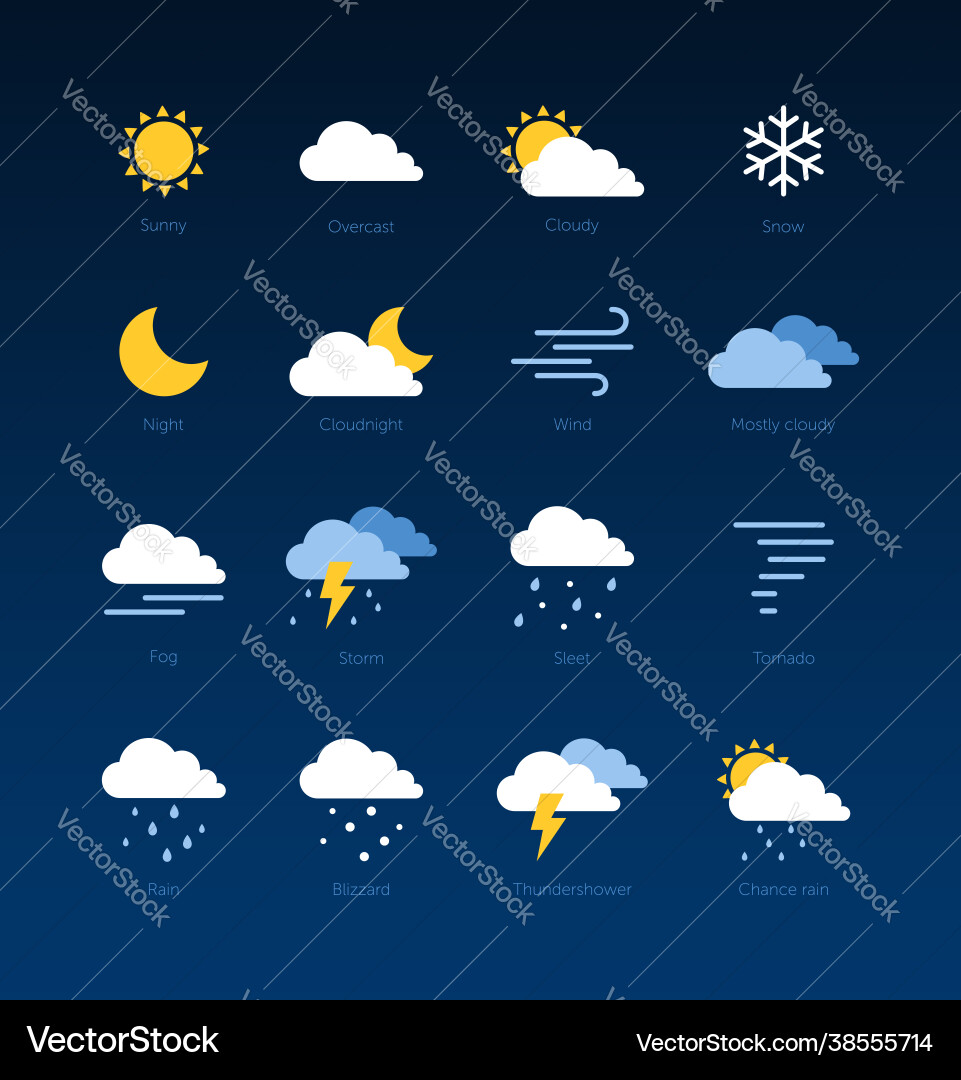 Weather forecast meteorological icons Royalty Free Vector