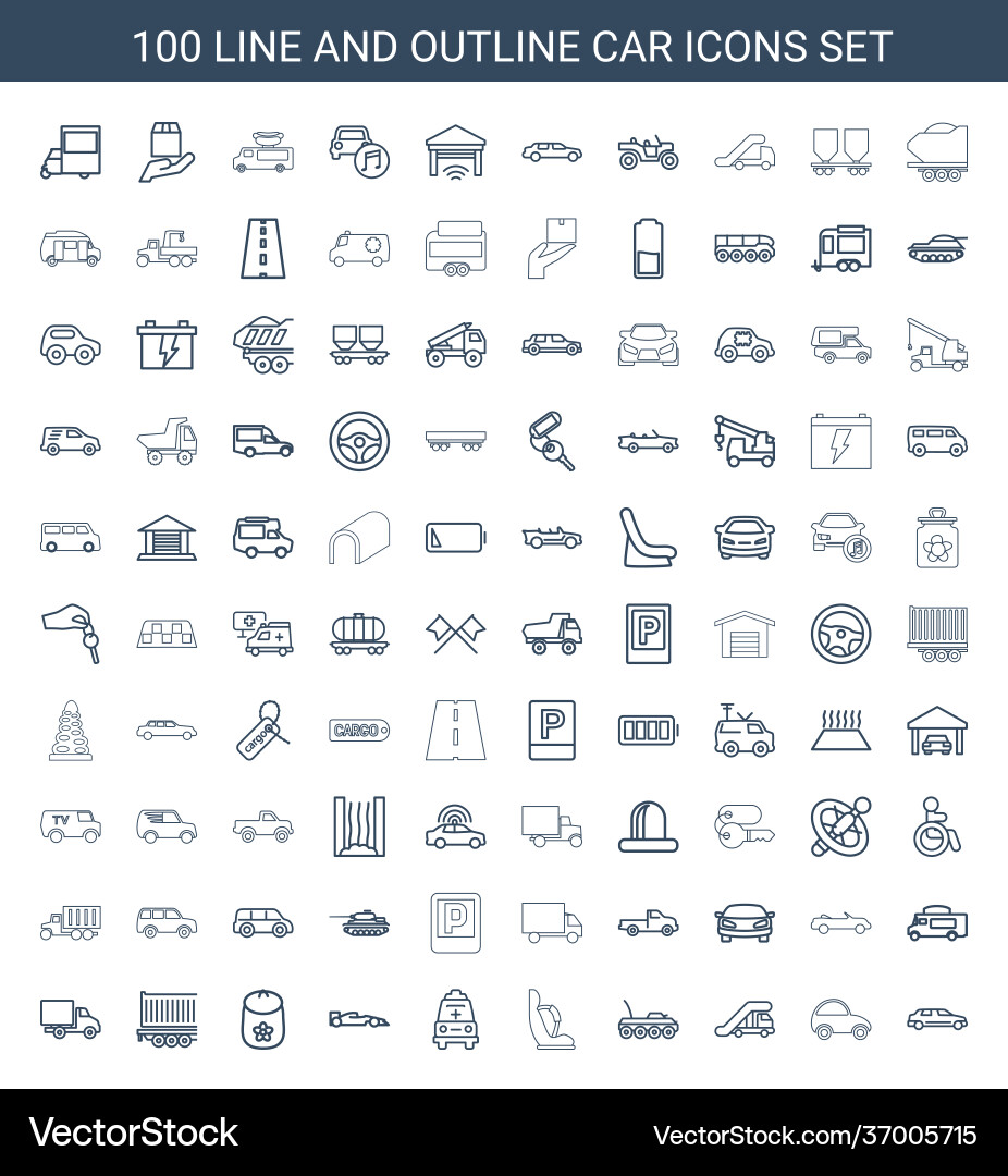 100 car icons Royalty Free Vector Image - VectorStock