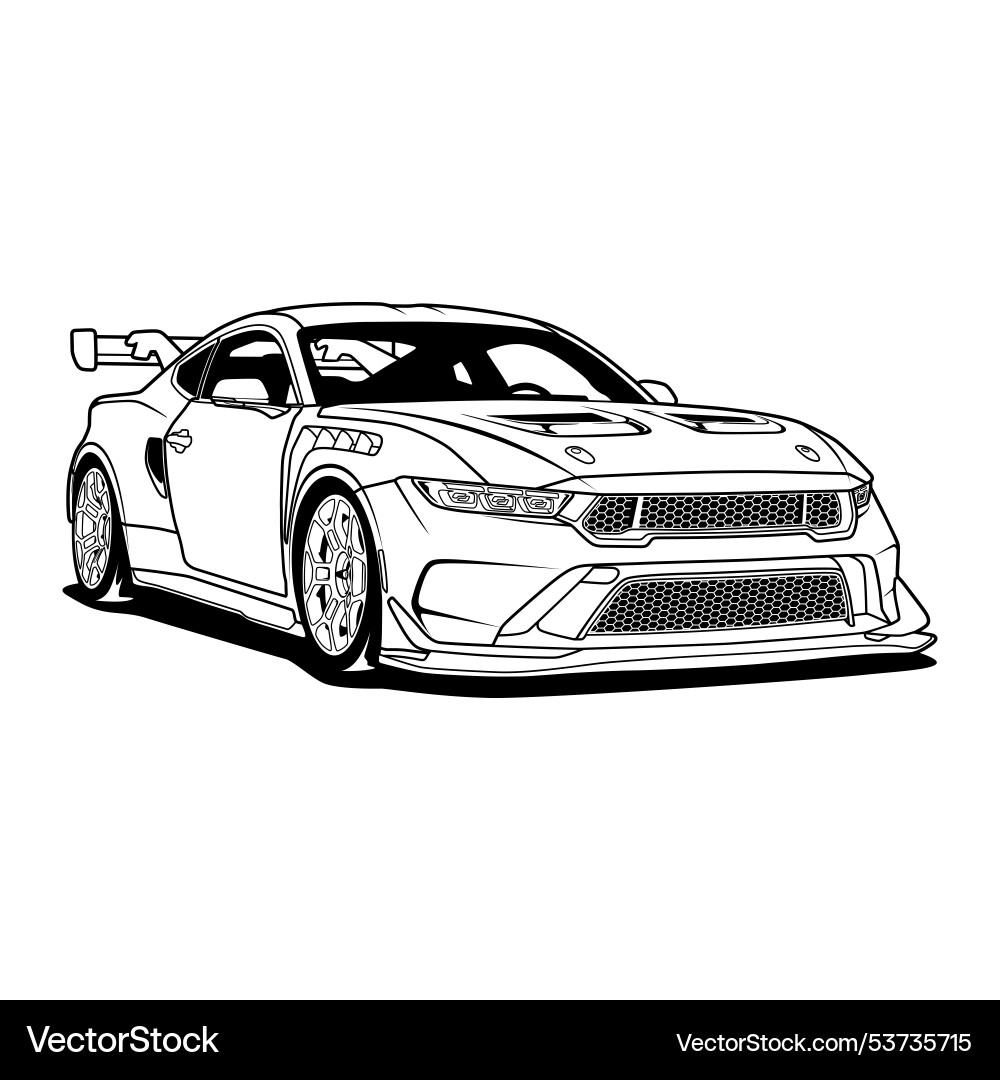 Black and White Mustang GTD Performance Car Vector Image