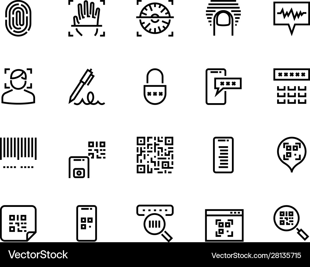 Identification line icons biometric sensor face Vector Image
