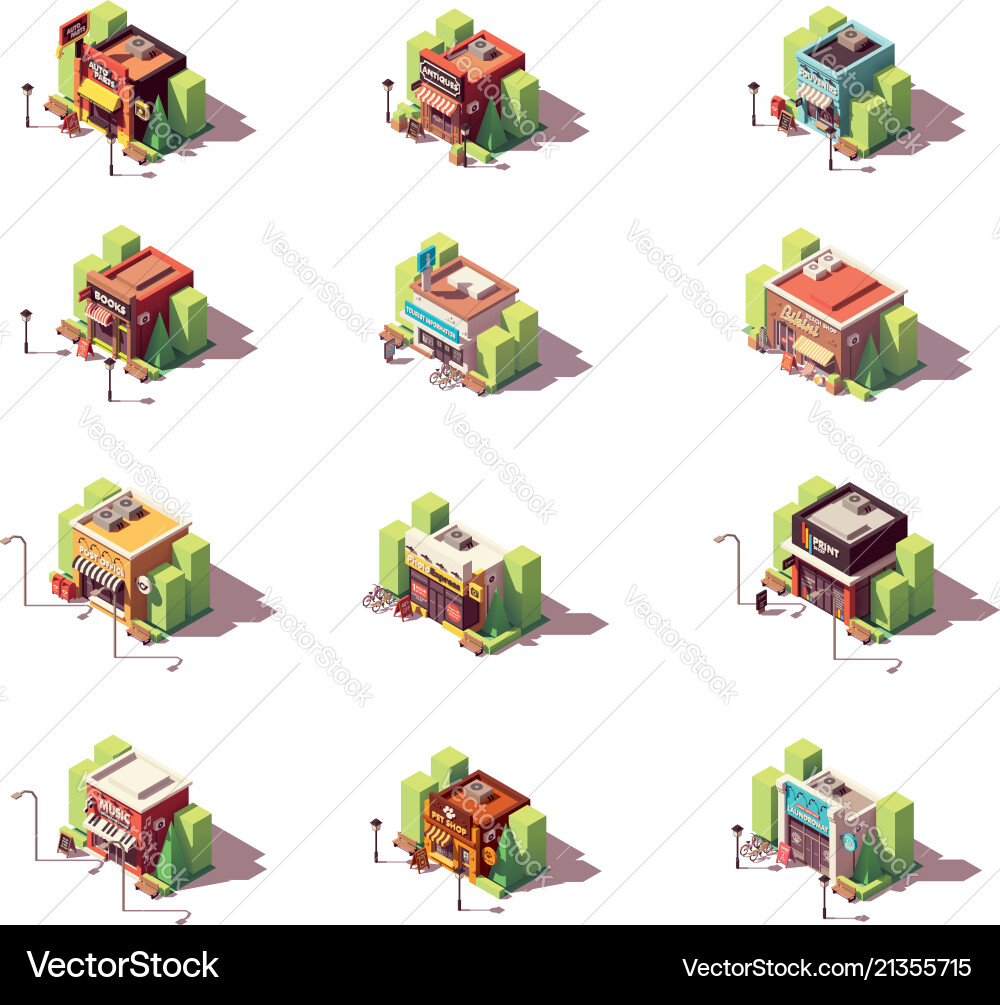Isometric shops icon set Royalty Free Vector Image