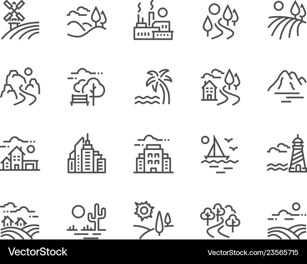 Landscape Line Icons Royalty Free Vector Image