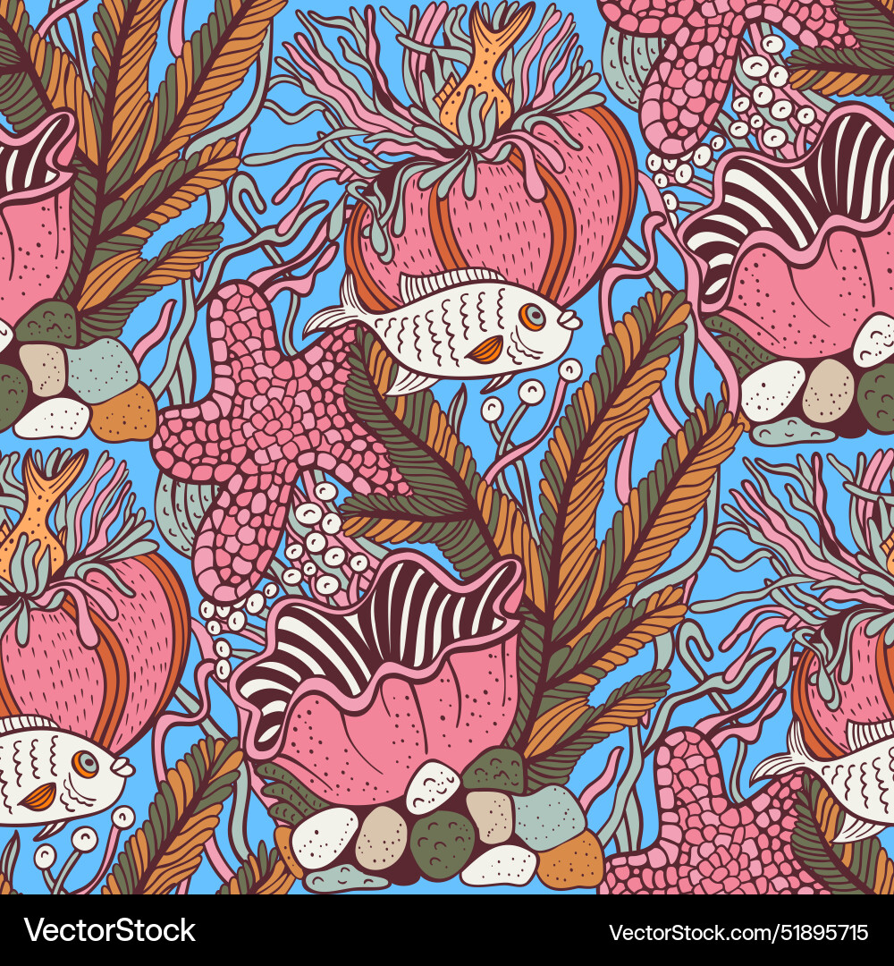 Seamless pattern marine life drawing in ink Vector Image