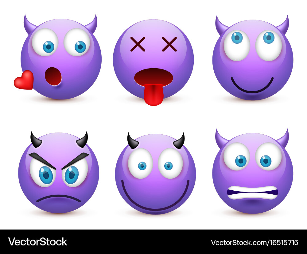 Smiley with blue eyesemoticon set violet face Vector Image