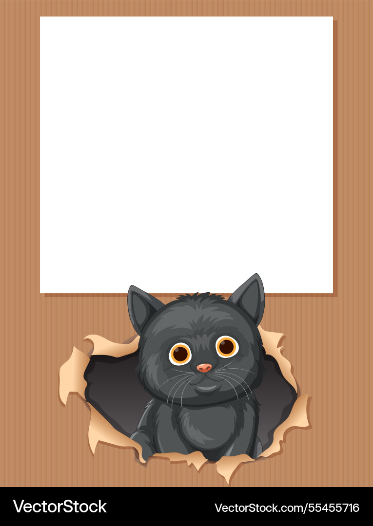 Adorable black cat peeking through torn paper Vector Image