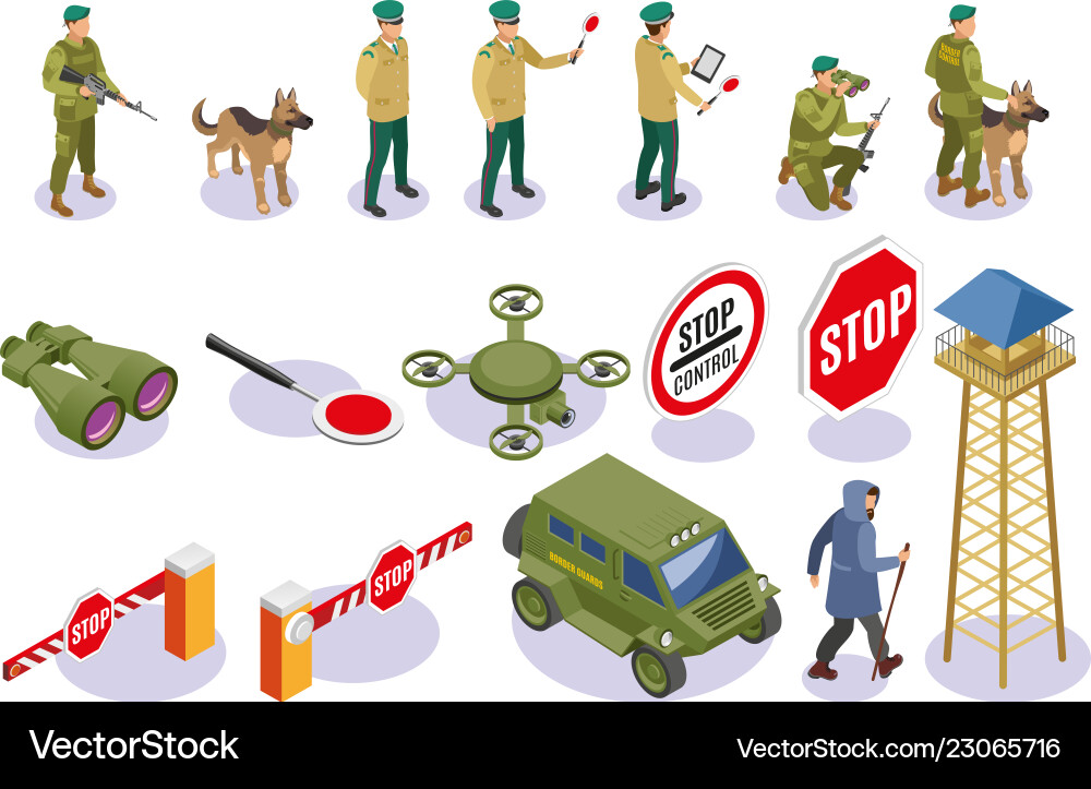 Border service isometric icons Royalty Free Vector Image
