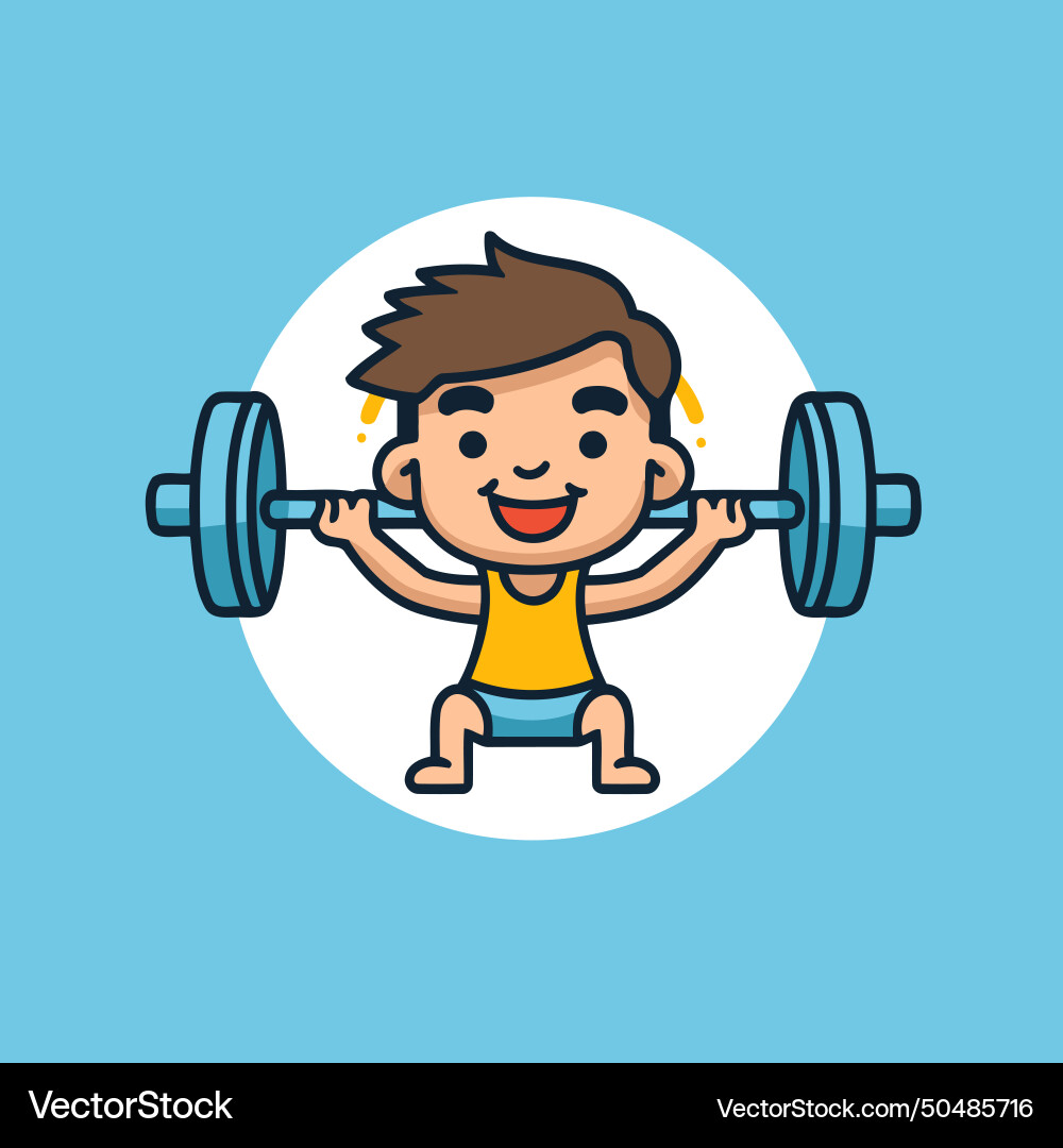Fitness boy doing exercises with barbell flat Vector Image