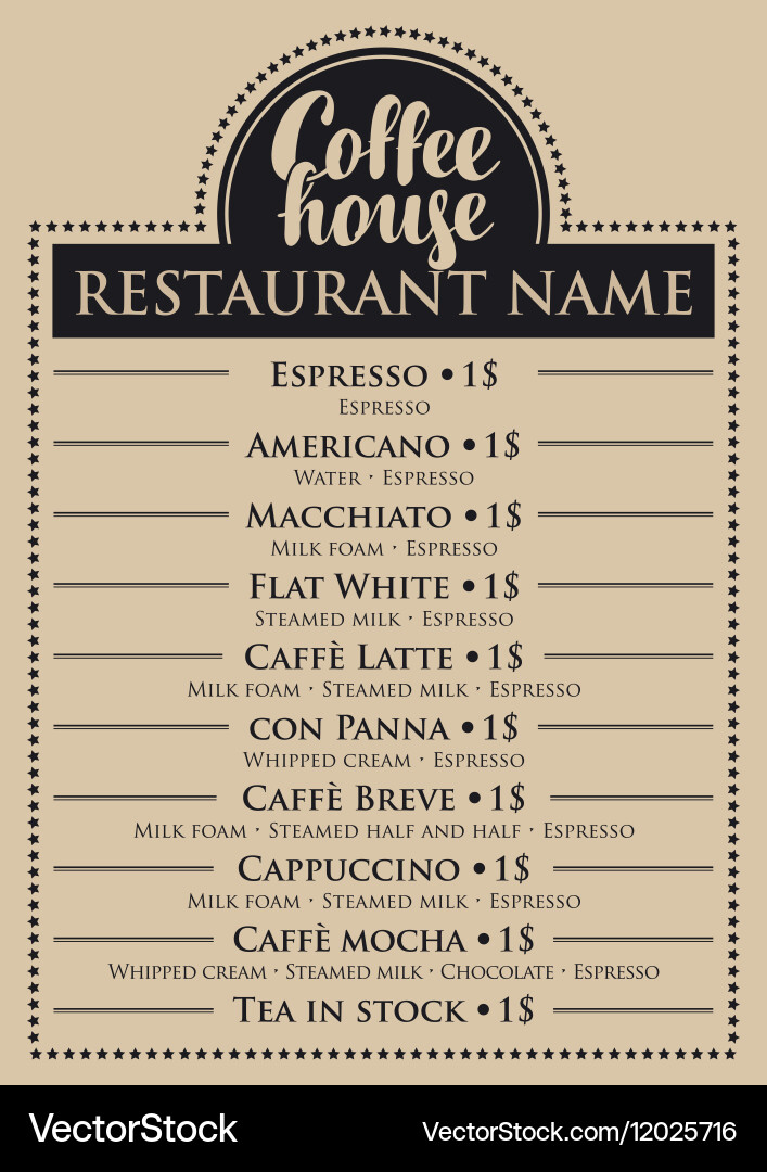 Menu for coffee house Royalty Free Vector Image